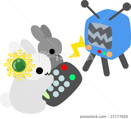 Cute rabbit and TV - Stock Illustration [25177688] - PIXTA