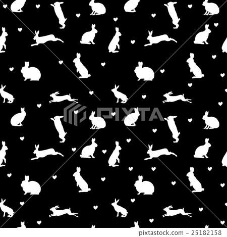 Rabbit silhouettes and hearts on a black - Stock Illustration [25182158 ...