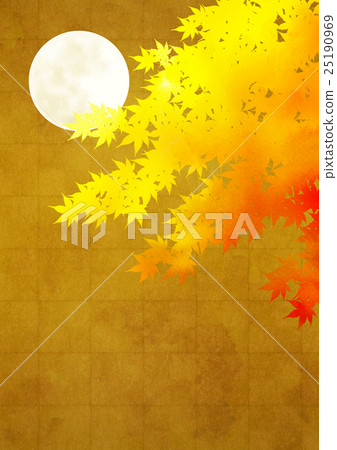 Moon and autumn leaves c (red gold) - Stock Illustration [25190969] - PIXTA