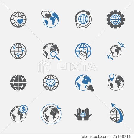 two tone global and world sign icons set. - Stock Illustration ...