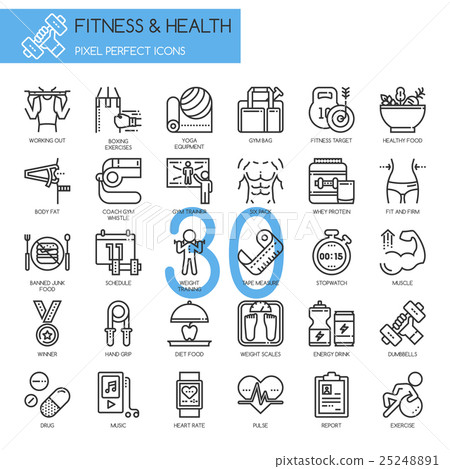 Fitness & Health , thin line icons set - Stock Illustration [25248891 ...