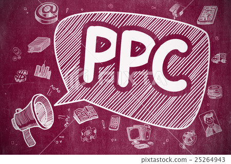 PPC - Cartoon Illustration on Red Chalkboard. - Stock Illustration ...