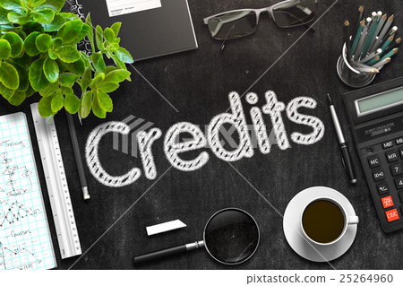 Credits on Black Chalkboard. 3D Rendering. - Stock Illustration ...
