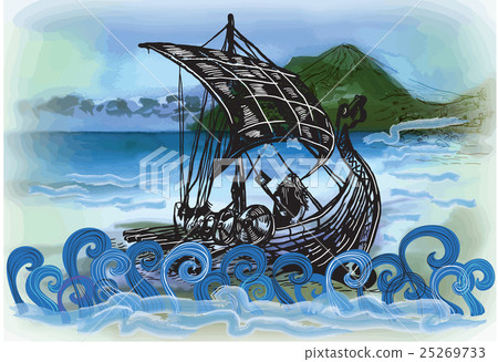 Drekar boat - An hand drawn vector - Stock Illustration [25269733] - PIXTA