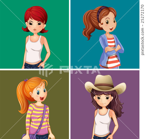 Four girls on color background - Stock Illustration [25272170] - PIXTA