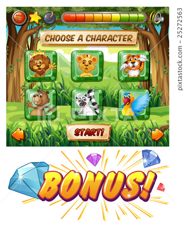Computer game template with wildlife characters - Stock Illustration ...