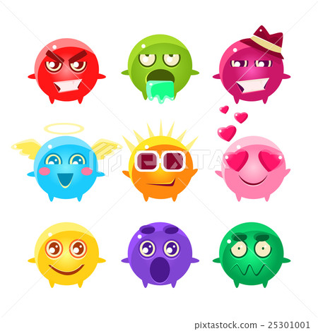 Collection Of Spherical Character Emoji Icons - Stock Illustration ...