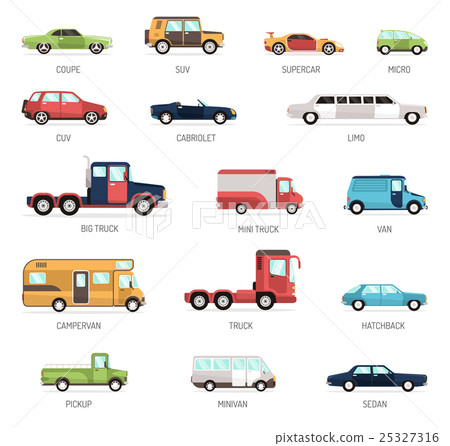 Flat Collection Of Different Car Models - Stock Illustration [25327316 ...