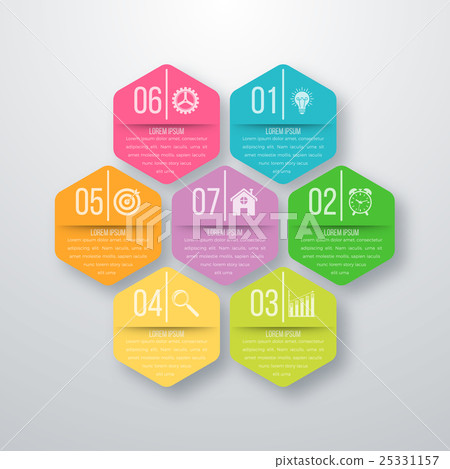 Vector illustration infographics seven hexagons - Stock Illustration ...