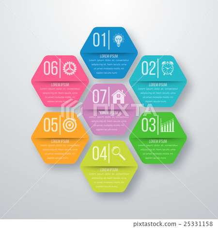 Vector illustration infographics seven hexagons - Stock Illustration ...