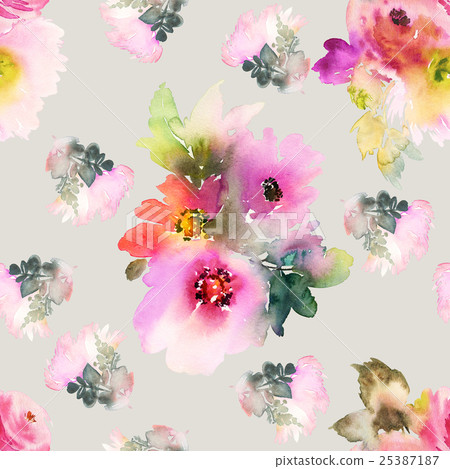 Seamless pattern with flowers watercolor - Stock Illustration [25387187 ...