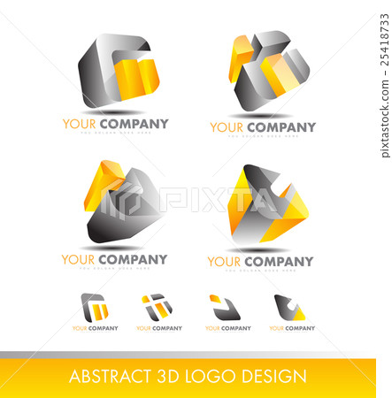 Abstract 3d set logo cube icon yellow grey - Stock Illustration ...