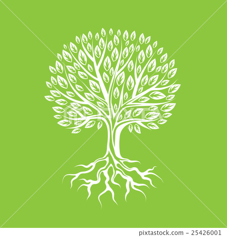 Abstract stylized tree with roots and leaves - Stock Illustration ...