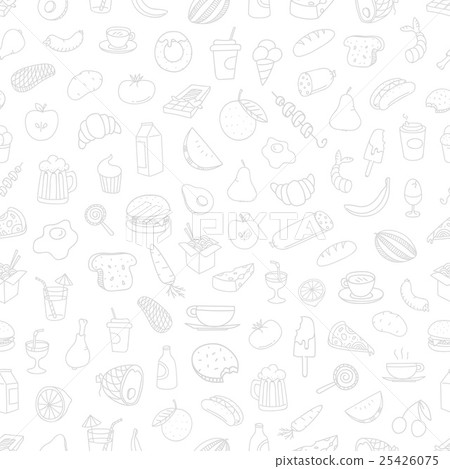 Different food doodles seamless background - Stock Illustration ...