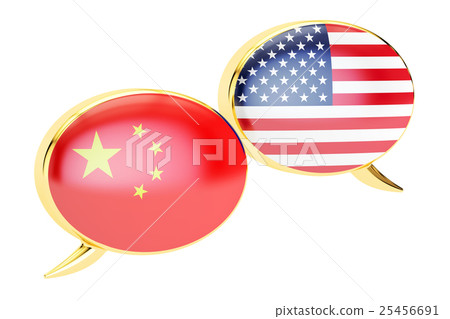 Speech bubbles, Chinese-USA conversation concept - Stock Illustration ...