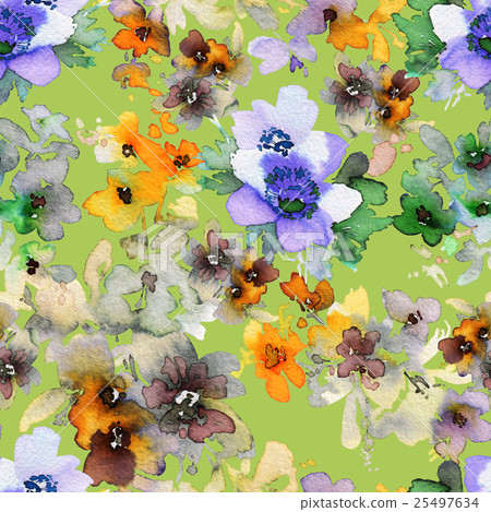 Seamless pattern with flowers watercolor - Stock Illustration [25497634 ...