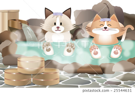 Cats and hot springs - Stock Illustration [25544631] - PIXTA