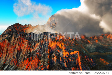 Smoking caldera of the volcano 3d rendering - Stock Illustration ...