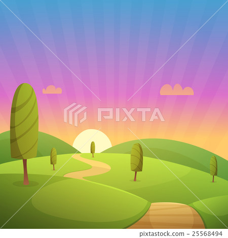 Countryside Cartoon Landscape - Stock Illustration [25568494] - PIXTA