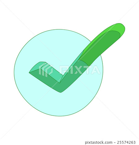 Hand drawn green tick icon, cartoon style - Stock Illustration ...