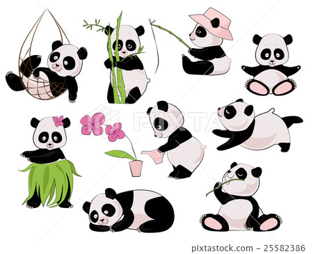 Set of cartoon cute pandas in different poses - Stock Illustration ...