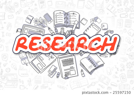 Research - Cartoon Red Inscription. Business - Stock Illustration ...