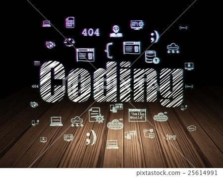 Software concept: Coding in grunge dark room - Stock Illustration ...