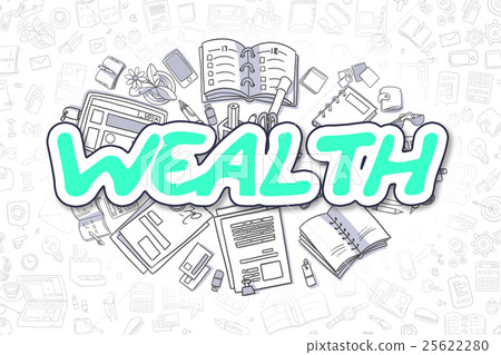 Wealth - Cartoon Green Text. Business Concept. - Stock Illustration ...