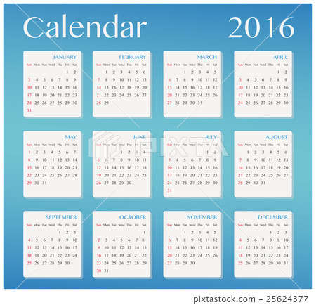 Year 2016 Calendar-插圖素材 [25624377] - PIXTA圖庫