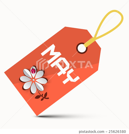 May Red Retro Paper Label with Flower - Stock Illustration [25626380 ...
