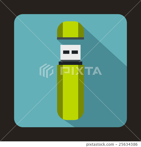 Green USB flash drive icon, flat style - Stock Illustration [25634386 ...