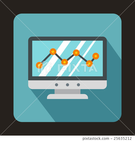 Graph on the computer monitor icon, flat style - Stock Illustration ...