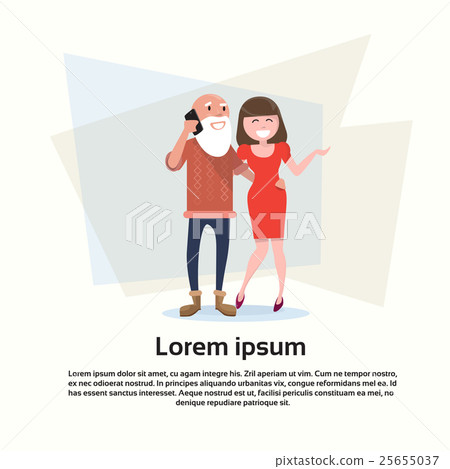 Senior Man Talking Cell Smart Phone Hug Young - Stock Illustration ...