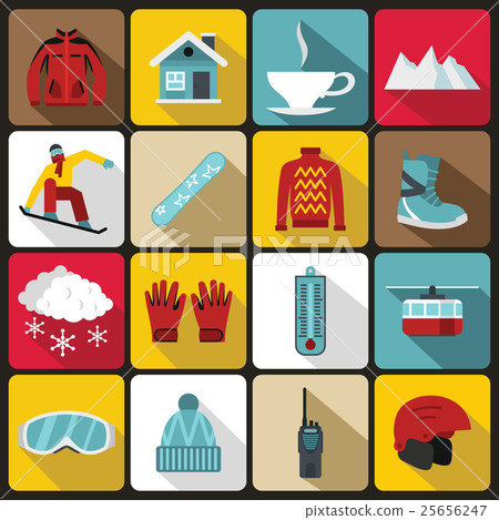 Snowboarding icons set, flat style - Stock Illustration [25656247] - PIXTA
