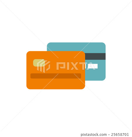 Blue and orange credit cards icon, flat style - Stock Illustration ...