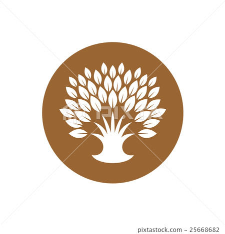 Stylized tree logo with rich crown of leaves. - Stock Illustration ...