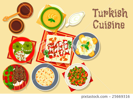Turkish cuisine icon with grilled meat kebab - Stock Illustration ...