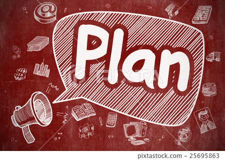 Plan - Cartoon Illustration on Red Chalkboard. - Stock Illustration ...