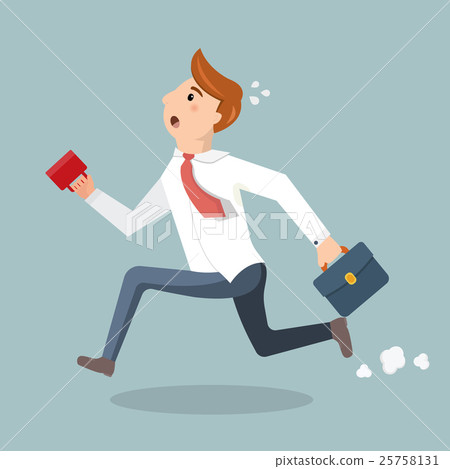 Employee with a cup of coffee late for work - Stock Illustration ...