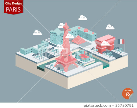 isometric graphic design concept of paris france - Stock Illustration ...