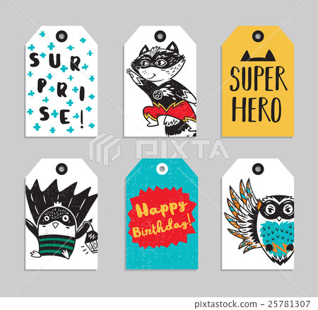 Set of 6 printable hand drawn Super Hero label - Stock Illustration ...