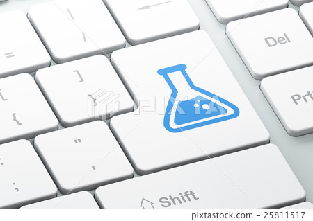 Science concept: Flask on computer keyboard - Stock Illustration ...