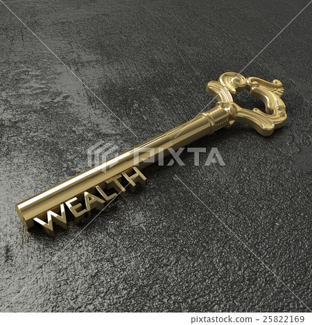 The golden key to wealth on a black stone table - Stock Illustration ...