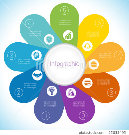 infographic template colourful points 9 positions. - Stock Illustration ...