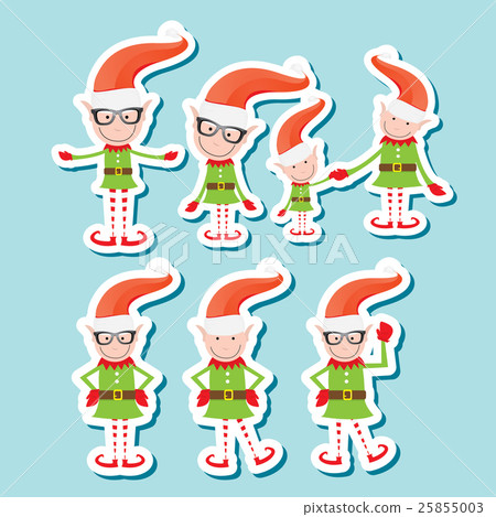 vector Illustration of the playful Santa elves - Stock Illustration ...