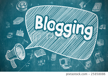 Blogging - Cartoon Illustration on Blue Chalkboard - Stock Illustration ...