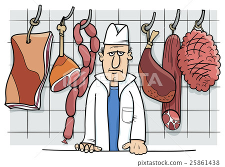 butcher in shop cartoon - Stock Illustration [25861438] - PIXTA