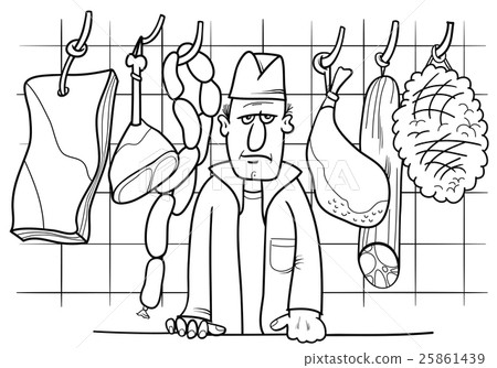 butcher in shop coloring book - Stock Illustration [25861439] - PIXTA