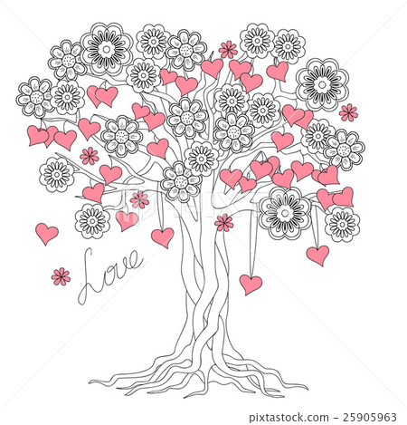 tree of love with roots and flowers - Stock Illustration [25905963] - PIXTA