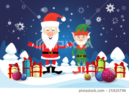 Smiling Santa Claus And Christmas Elf With Holiday - Stock Illustration ...